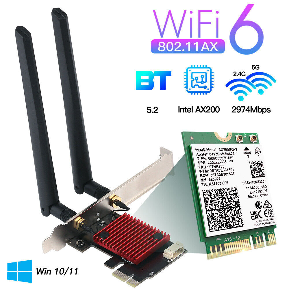 PCIe WiFi 6 Intel AX200 WiFi Card Dual Band AX3000Mbps WiFi Bluetooth ...