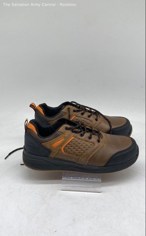 Work n' Sport Mens Brown Leather Round Toe Lace-Up Classic Work Boots ...