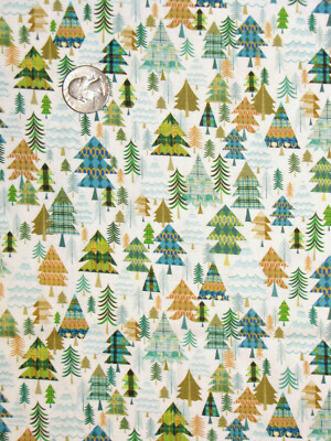 Christmas Fabric Trees Pine Tree Forest Woodland Winter Cotton QT By ...