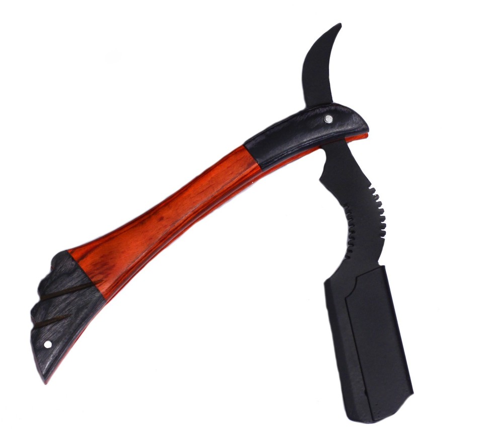 Wood Handle Straight Edge Barber Hair Shaving Razor Folding Knife +10 ...