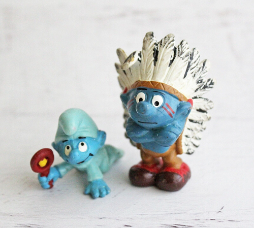 Vintage Smurfs figures lot 1980s - Indian Chief / Baby Smurf small pvc ...