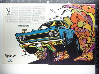2 pg 1968 Road Runner advertisement hood grille bumper left fender door ...