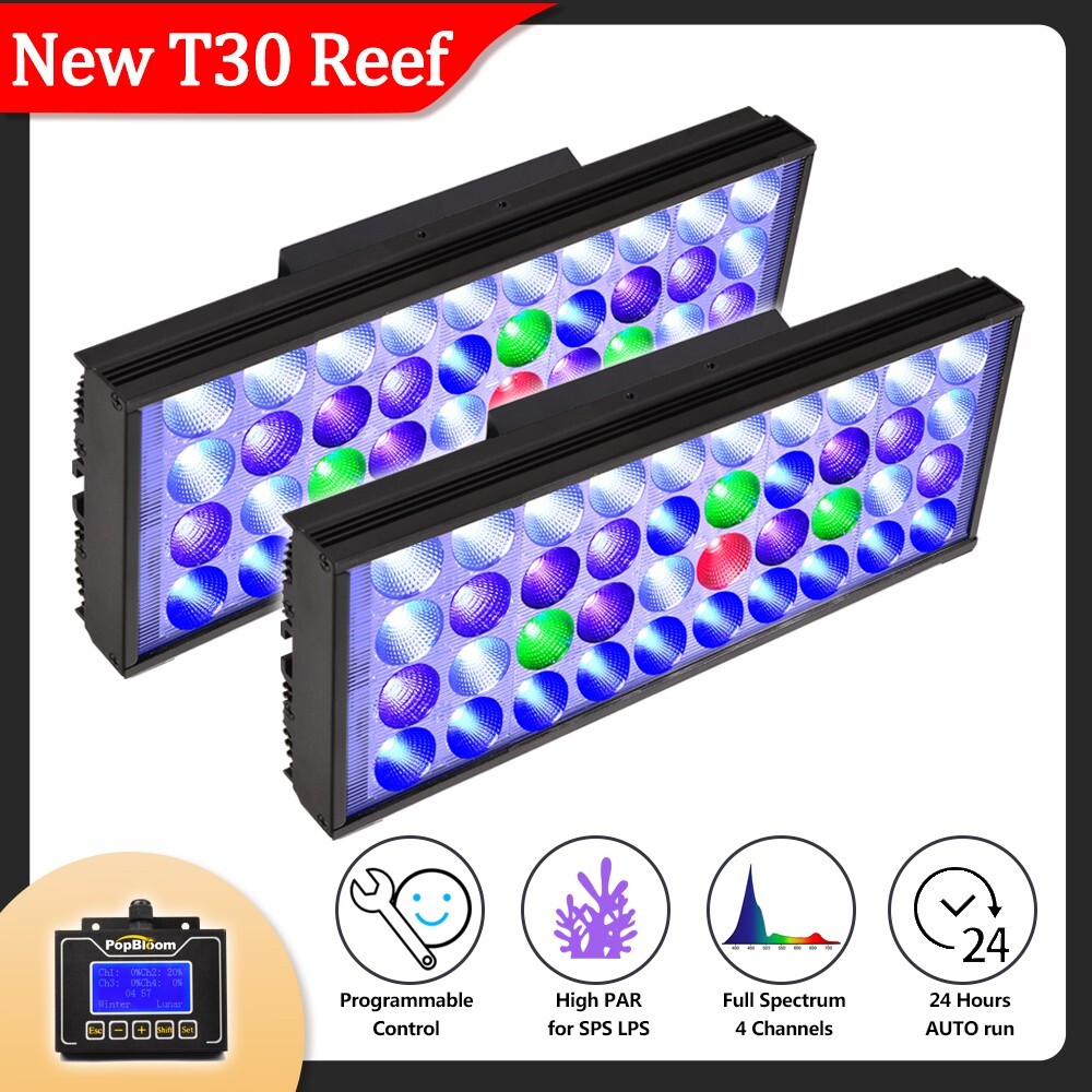 Programable Led Reef Aquarium Lighting Systems PopBloom 2PCS RS90 Reef