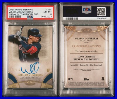 PSA 8 2021 Tier One Break Out Autograph William Contreras RC /300 POP2 ...