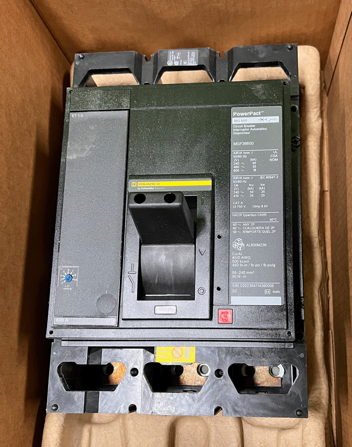 Square D MGF36600 3 Pole 600 Amp 600v PowerPact Circuit Breaker ...
