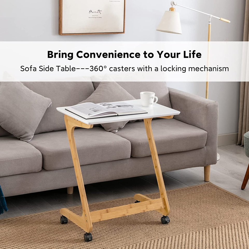 TV Tray Table with Wheels Sofa Side Table with Casters Couch Laptop ...