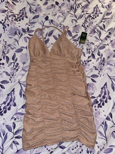 Wild Fable Mini Dress Metallic Ruched Ruffle Bodycon Stretch Blush Pink ...