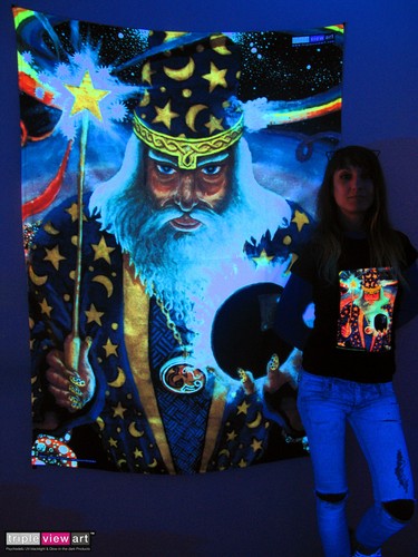 MERLIN WIZARD Psychedelic Art UV Black Light Tapestry Wall Hanging ...