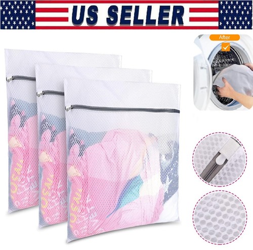 3× Zipped Wash Bag Mesh Net Laundry Washing Machine Lingerie Underwear ...