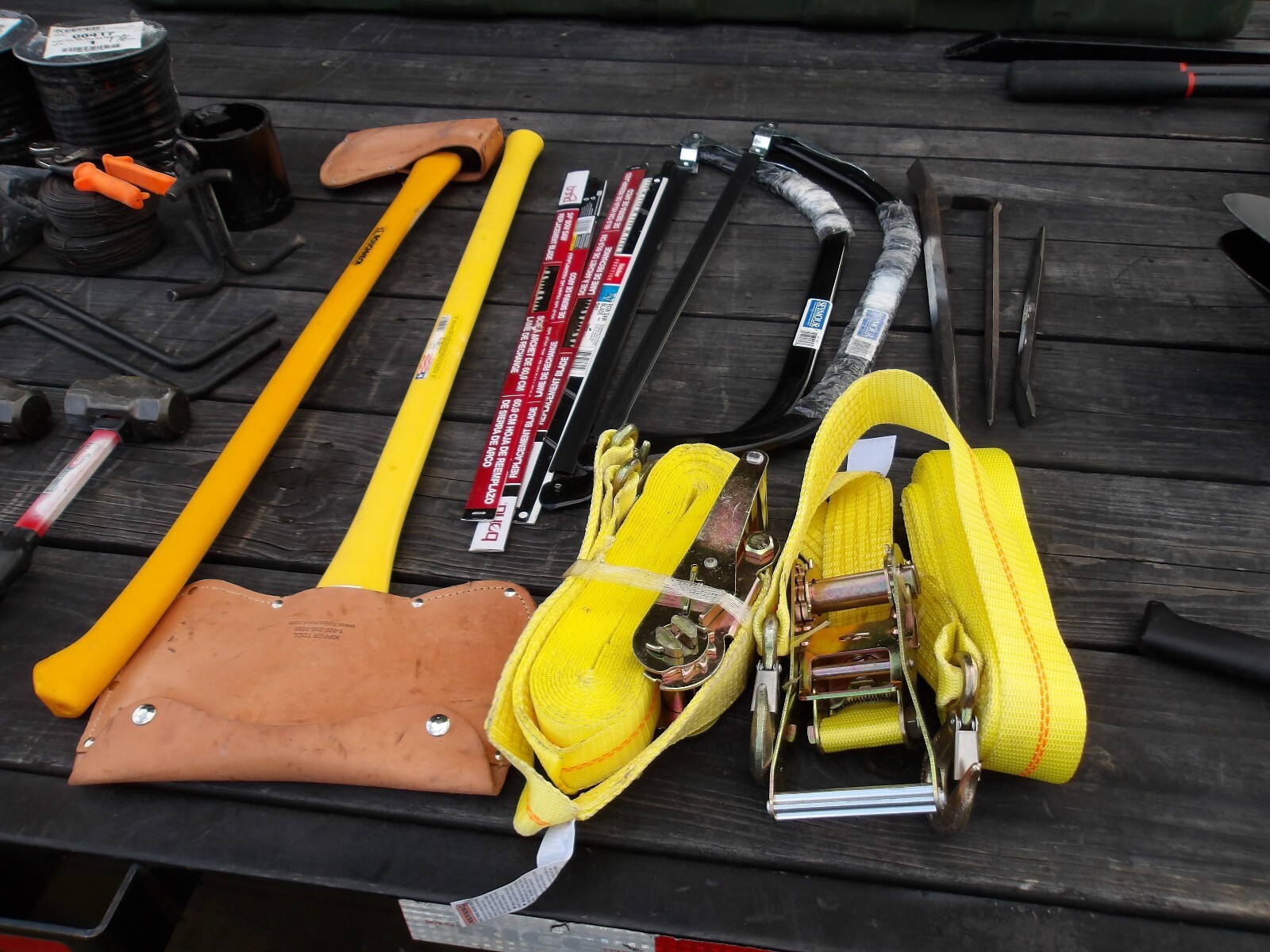 MILITARY SURPLUS KIPPER TOOL KIT SHOVEL AX SAW POST HOLE PRY BARS CHAPS ...