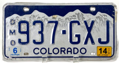 Colorado License Plate - 937-GXJ - Demo DMO - Blue - Expired 6/14 | eBay