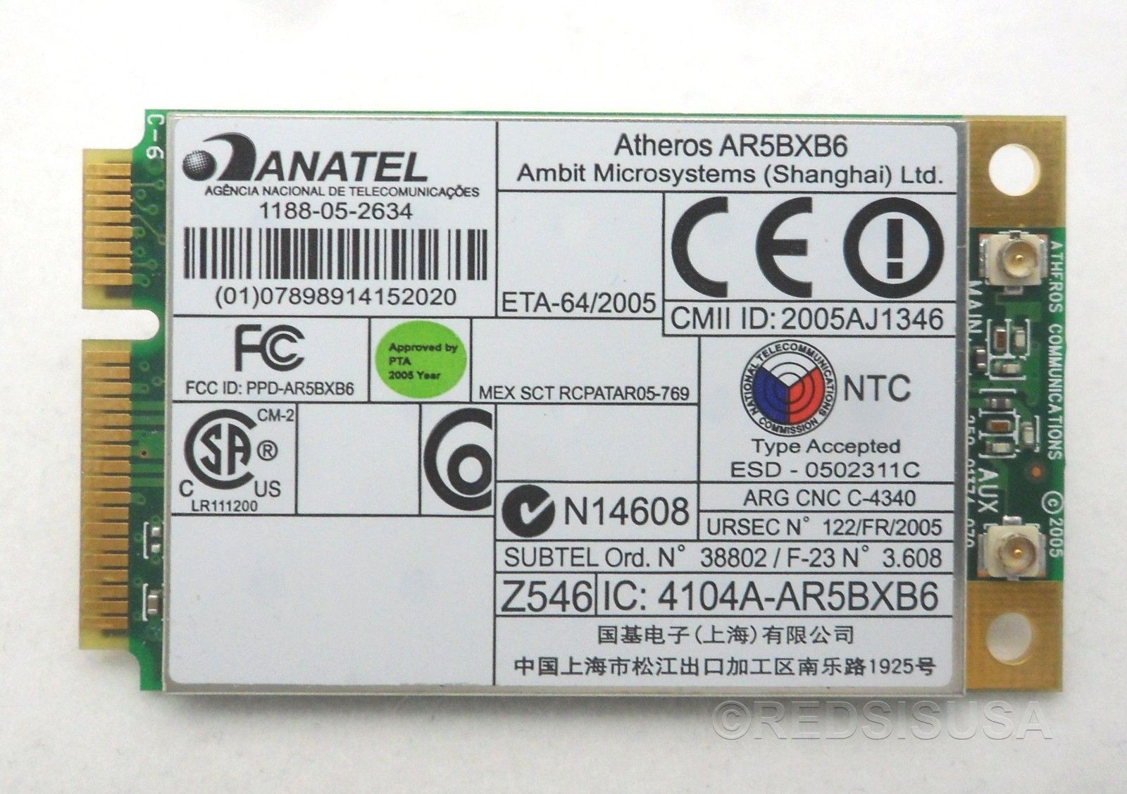 Lenovo Thinkpad Wireless WiFi Card 39T5578 AR5BXB6 802.11ABG T60 X60 ...