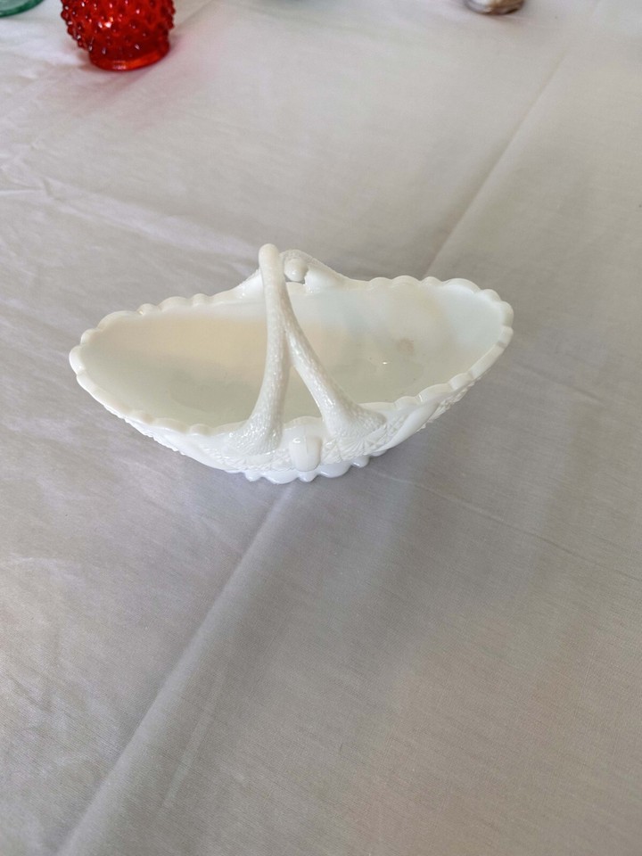 White Fenton Glass Bowl 5x3x3 Display Decor | eBay