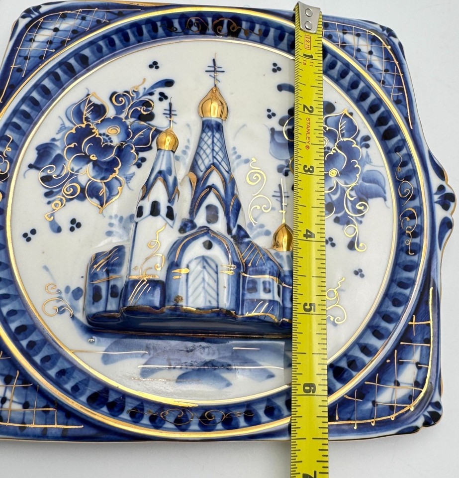 Gzhel Russian Ceramic Wall Plate With 3D Temple Design & Gold Accents ...
