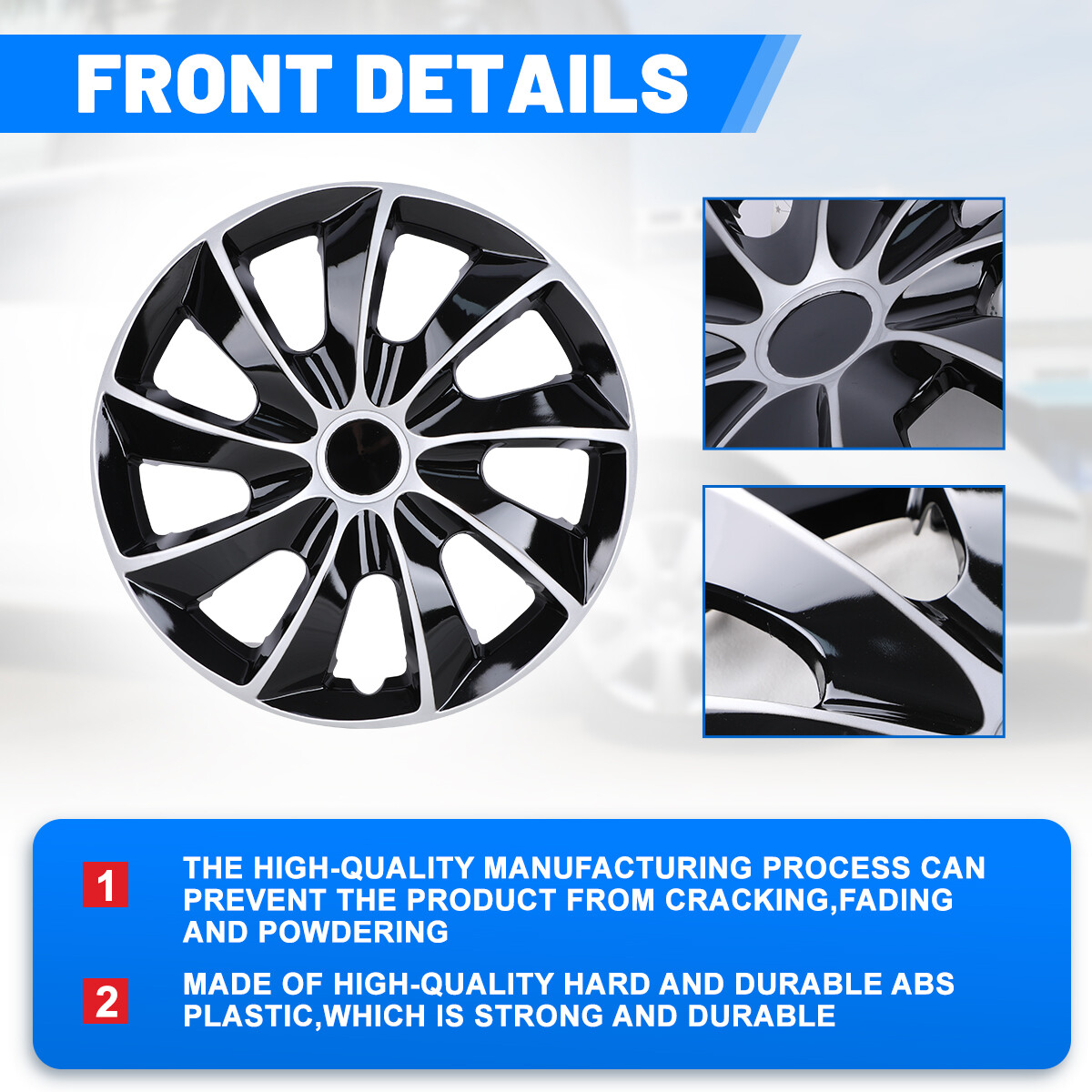 Silver Black 15" Set of 4 Wheel Covers Snap On Hub Caps for R15 Tire ...