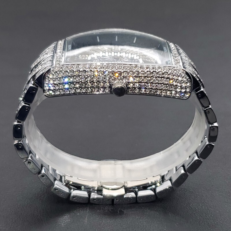 Men's Ice Out Watch Quartz Waterproof Stainless Steel Diamond Silver ...