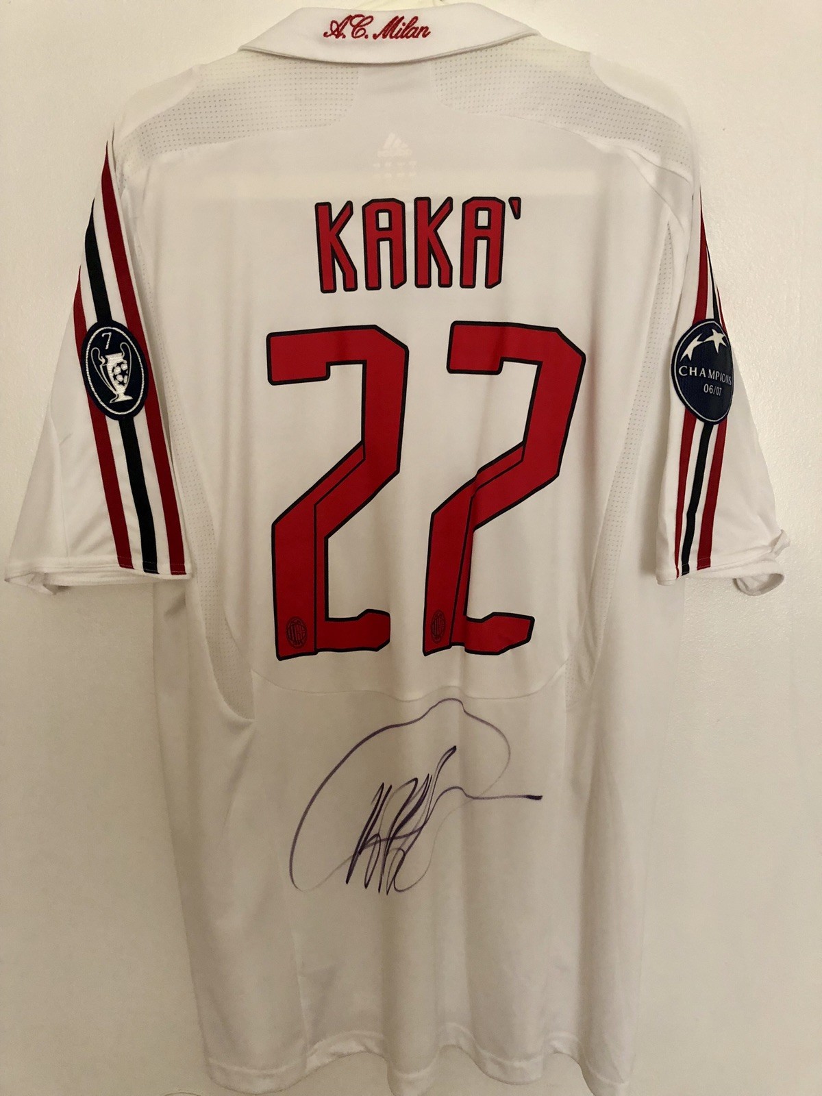 KAKA，SIGNED 2007-08 AC MILAN CHAMPIONS LEAGUE AWAY SS MATCH UN WORN ...
