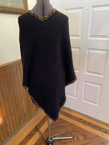 Poncho Kimono Shawl Artist Handwoven By Addie Black Knit Leopard Trim ...