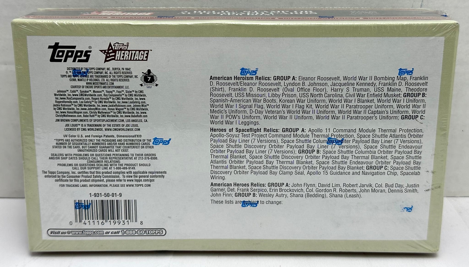 2009 American Heritage Heroes Edition Trading Card Hobby Box 24 Packs ...