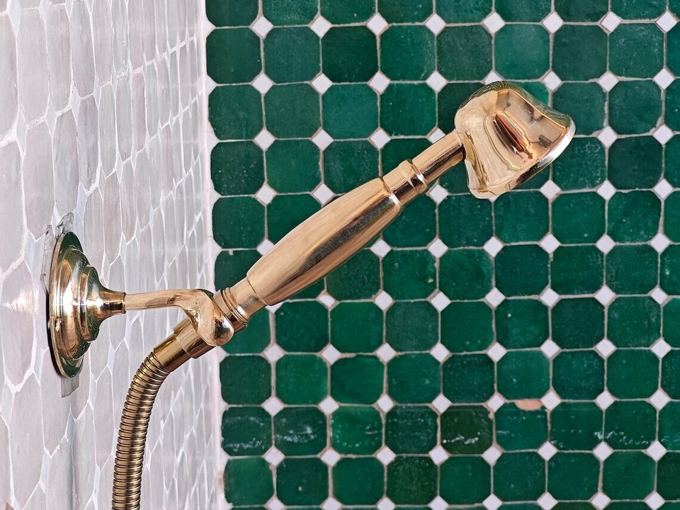 Unlacquered Brass shower, Rustic shower system with Round Shower Head ...