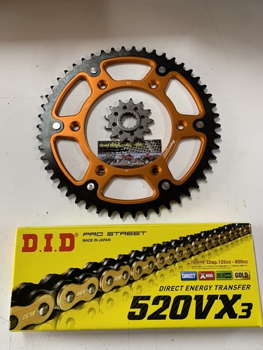 KTM 50 REAR 13 FRONT SPROCKET STEALTH DID VX3 GOLD 520 XRING CHAIN 250 ...