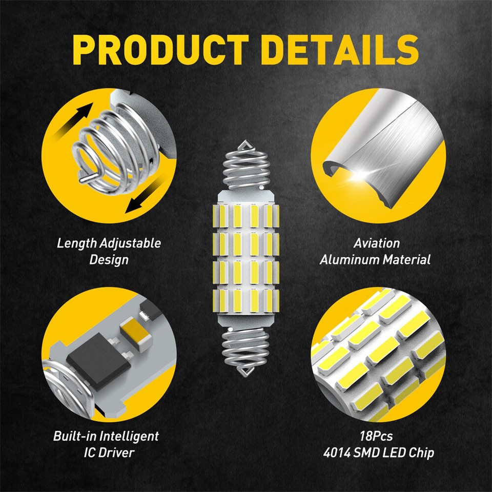 4x Canbus AUXITO 42MM 212-2 578 211 White LED Dome Roof Light Bulbs ...