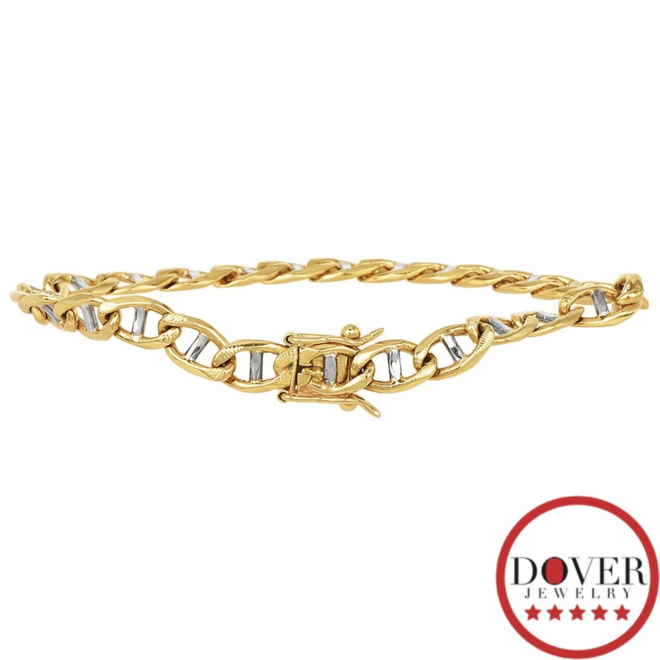 Estate 17K 12K Gold 8.75" Two Tone Mariner Link Chain Bracelet 21.2 ...