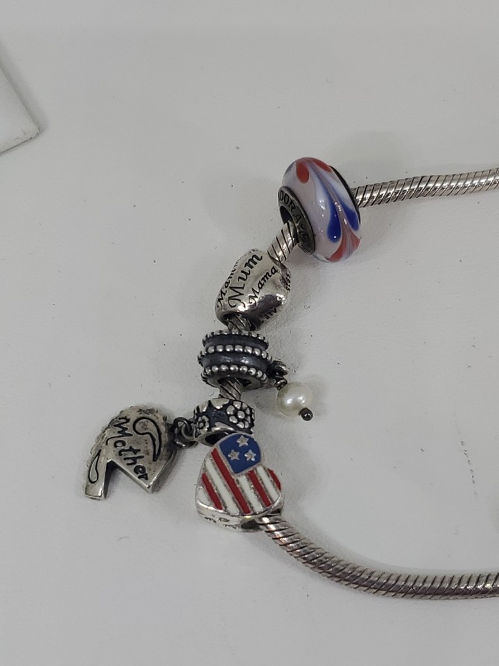 Pandora Authentic Bracelet with 7 charms Army Mom Love Mom Murrano ...