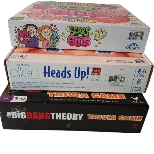 3 Board Game Lot: Scabs n Guts, Big Bang Theory Trivia, Heads Up! Party ...