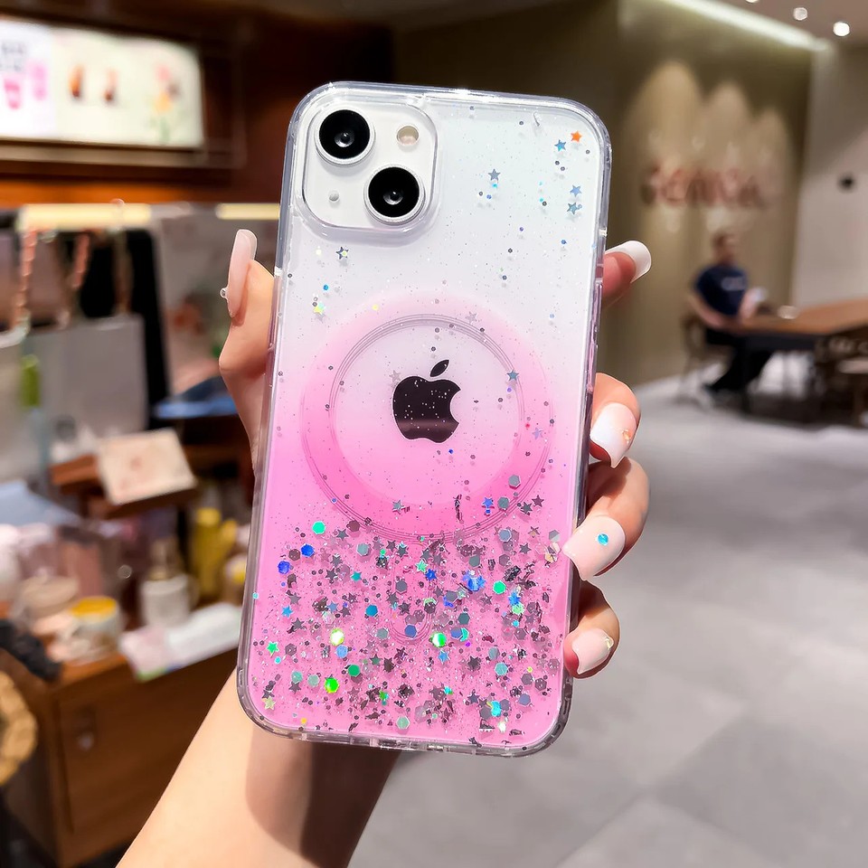Gradient Glitter Clear Magnetic Phone Case For iphone 16 15 14 Plus 13 ...
