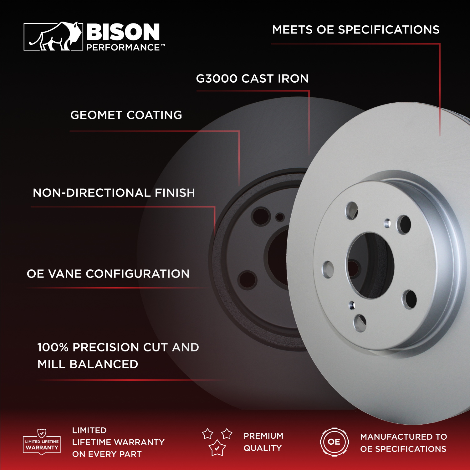 Bison Performance Pair 2 Rear Coated 292mm Brake Rotors for G35 350Z ...