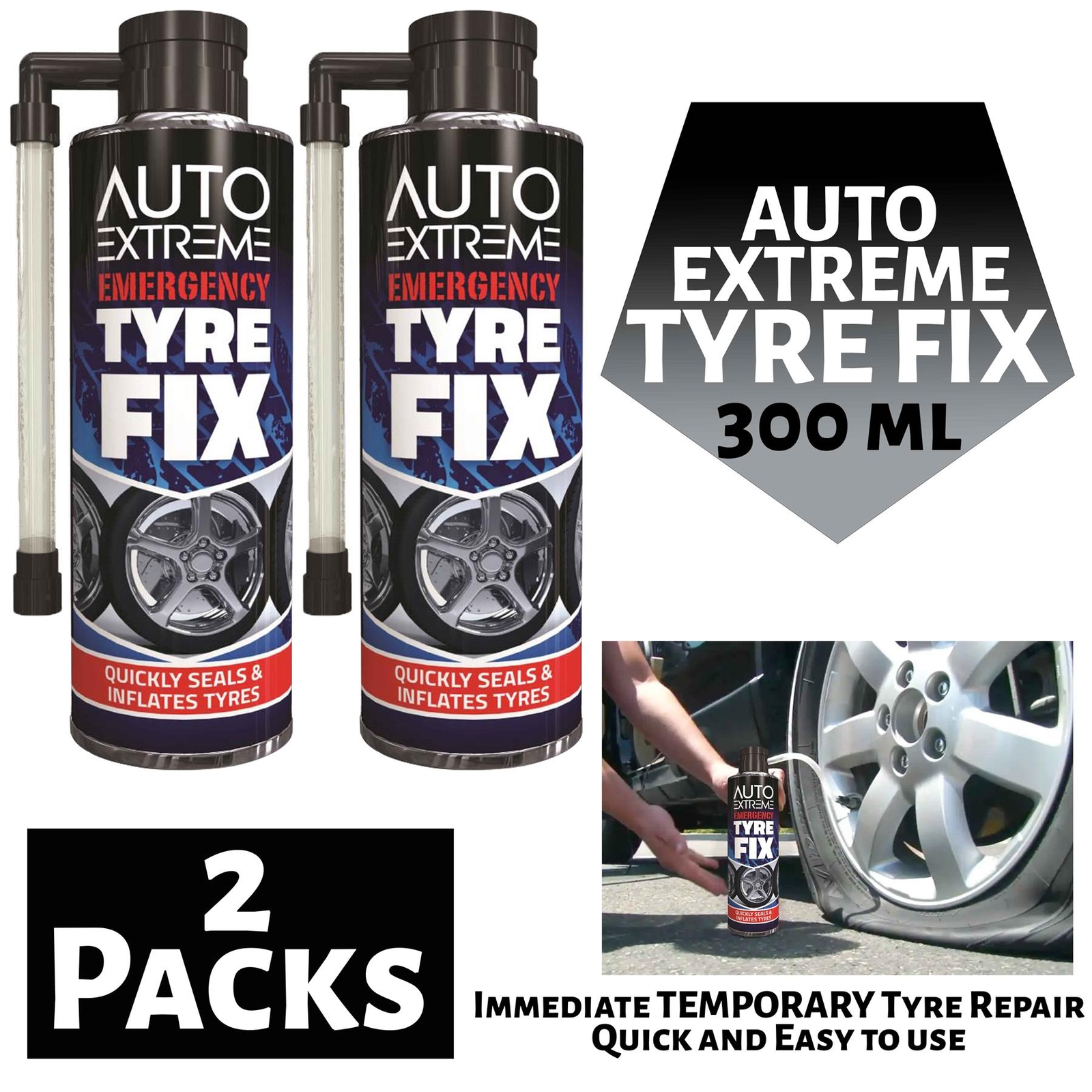 2X Puncture Repair Kit Quick Fix Car Emergency Temporary Inflate Flat ...