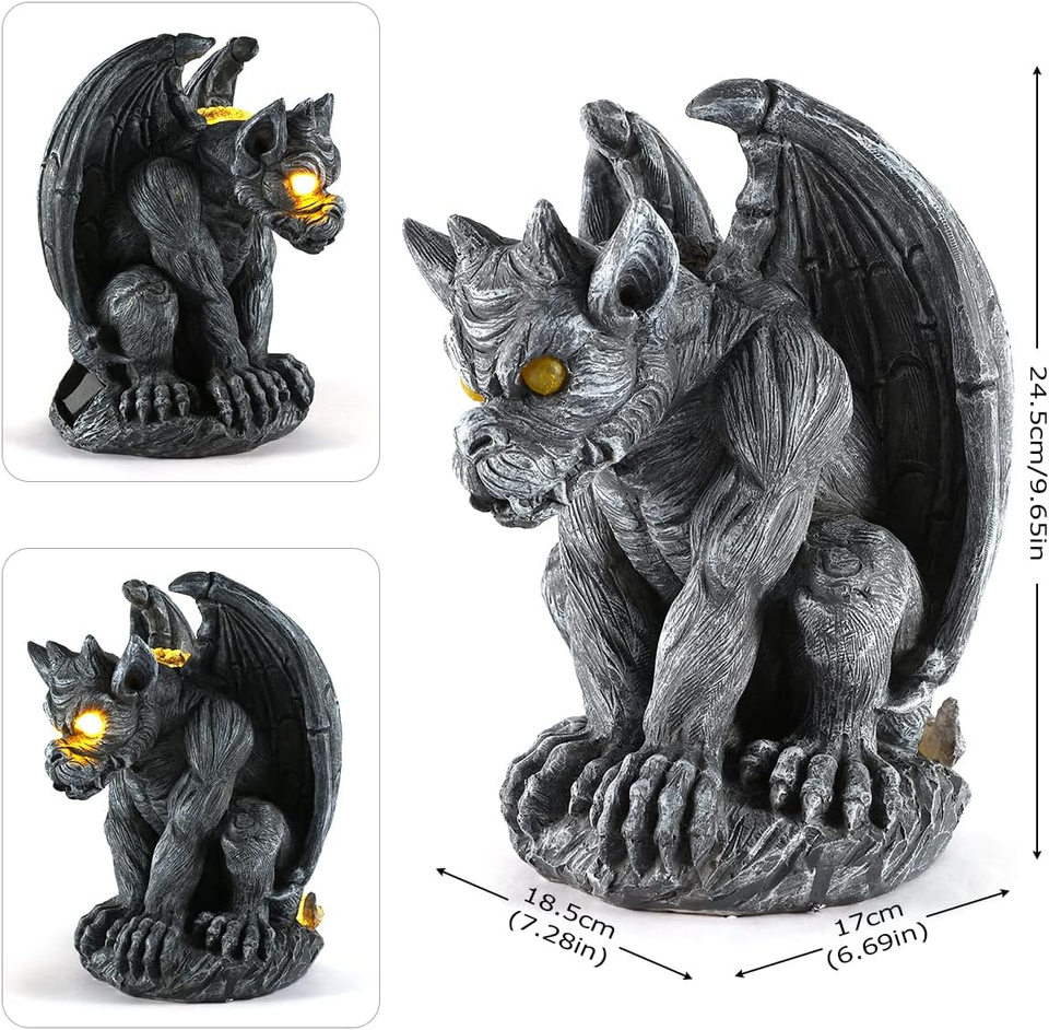 Large Winged Gargoyle Statue with Solar Lights Outdoor Decor, Sitting ...