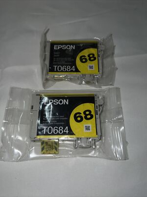 Lot of 2 New Genuine Epson #68 T0684 Yellow Ink Cartridges Sealed Bags ...
