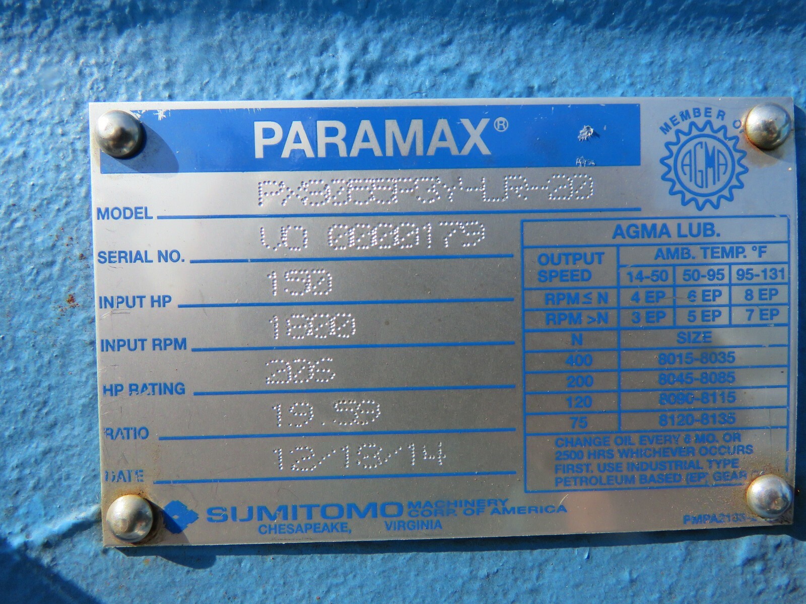 SUMITOMO PARAMAX GEAR DRIVE RATIO: 19.59 PX8055P3YLR20 NEW | eBay