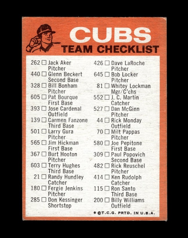 1973 Topps Set-Break Chicago Cubs Team Checklist VG-VGEX *GMCARDS* | eBay