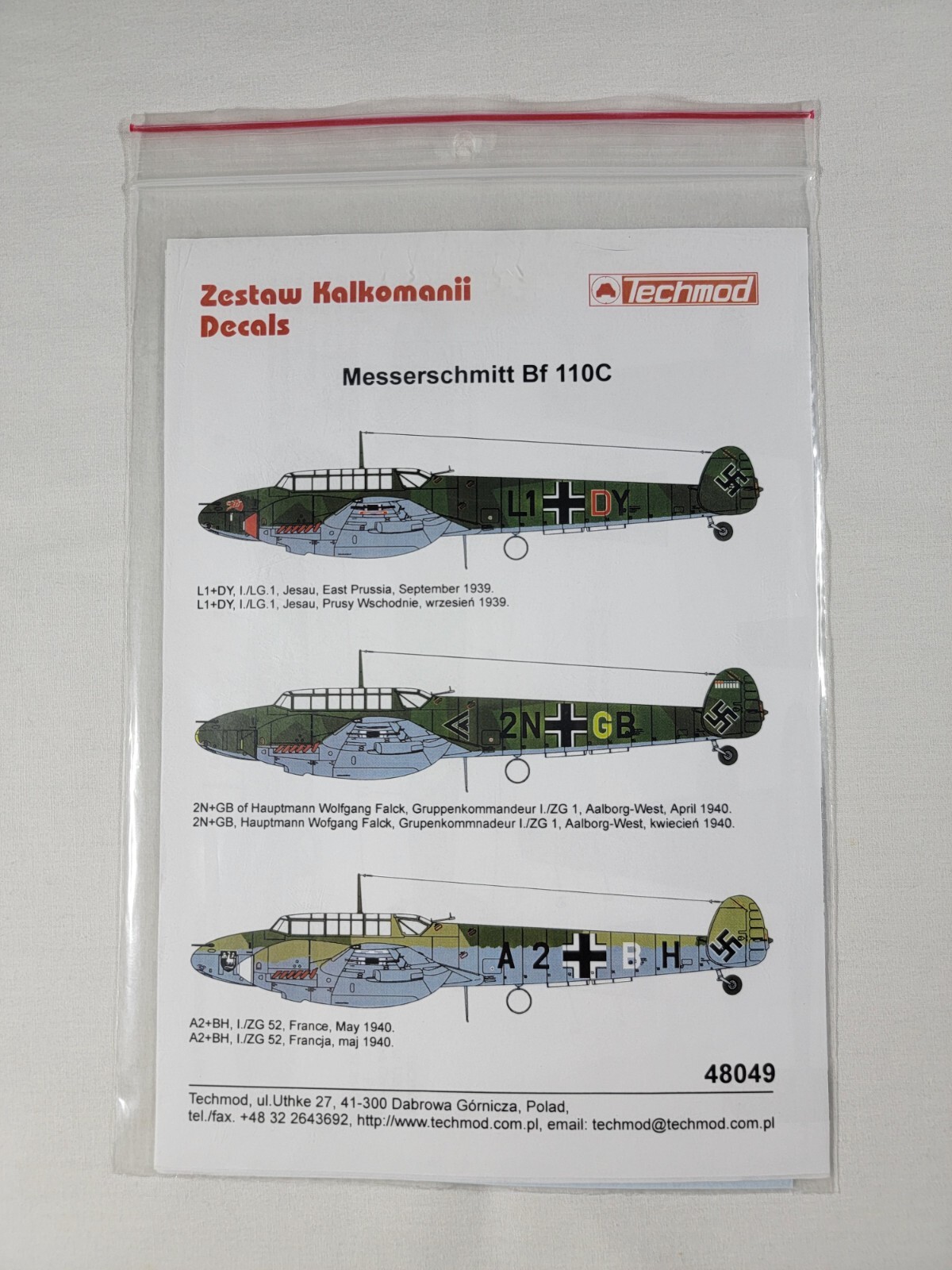 TECHMOD 1/48, Messerschmitt Bf 110C. decal sheet 48049B | eBay