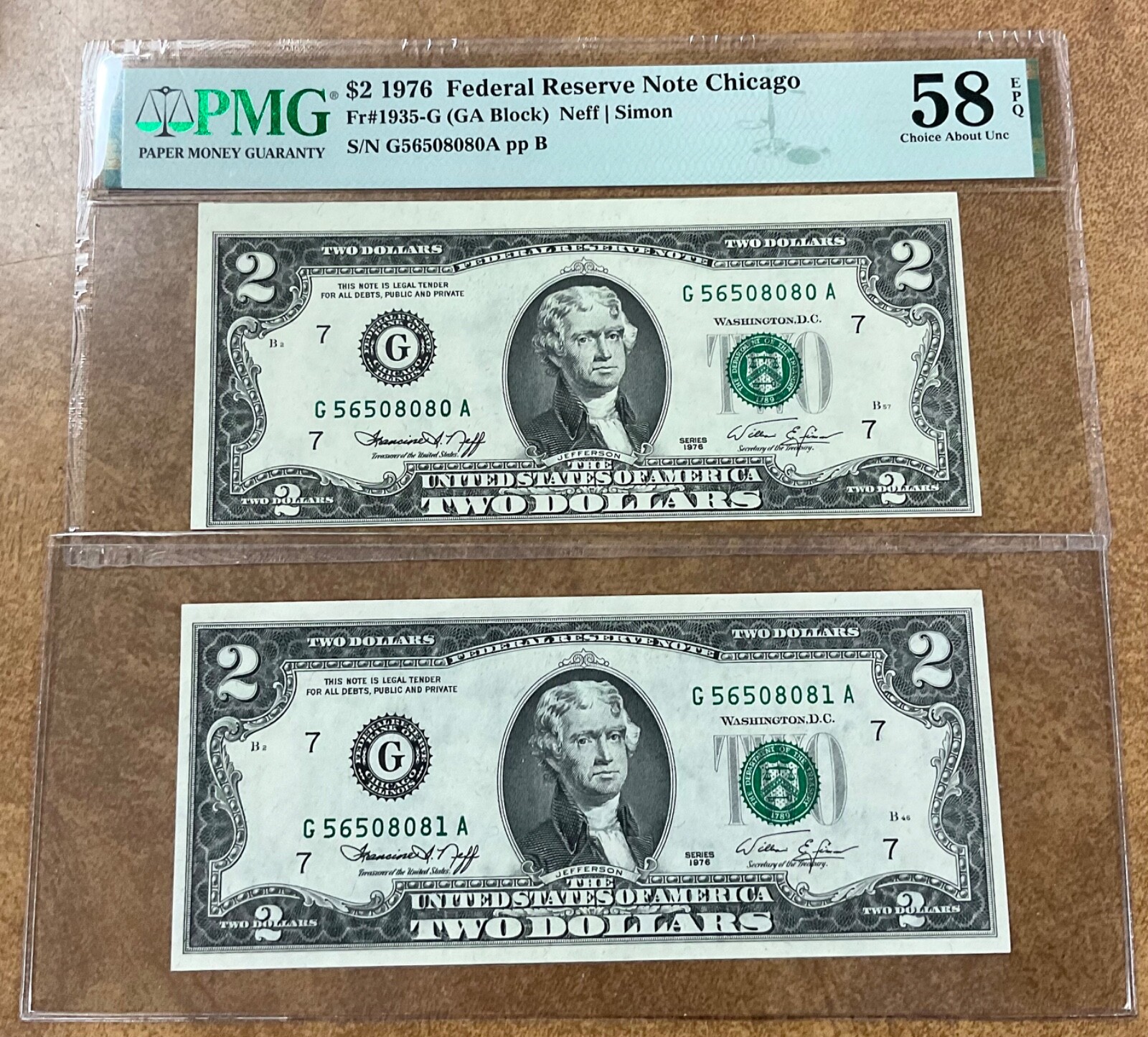 1976 $2 ERROR note Mis-cut 2 consecutive #s | Grelly USA