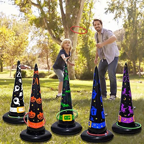 5PK Halloween Toys Halloween Games Inflatable Witch Hat Ring Toss Game ...
