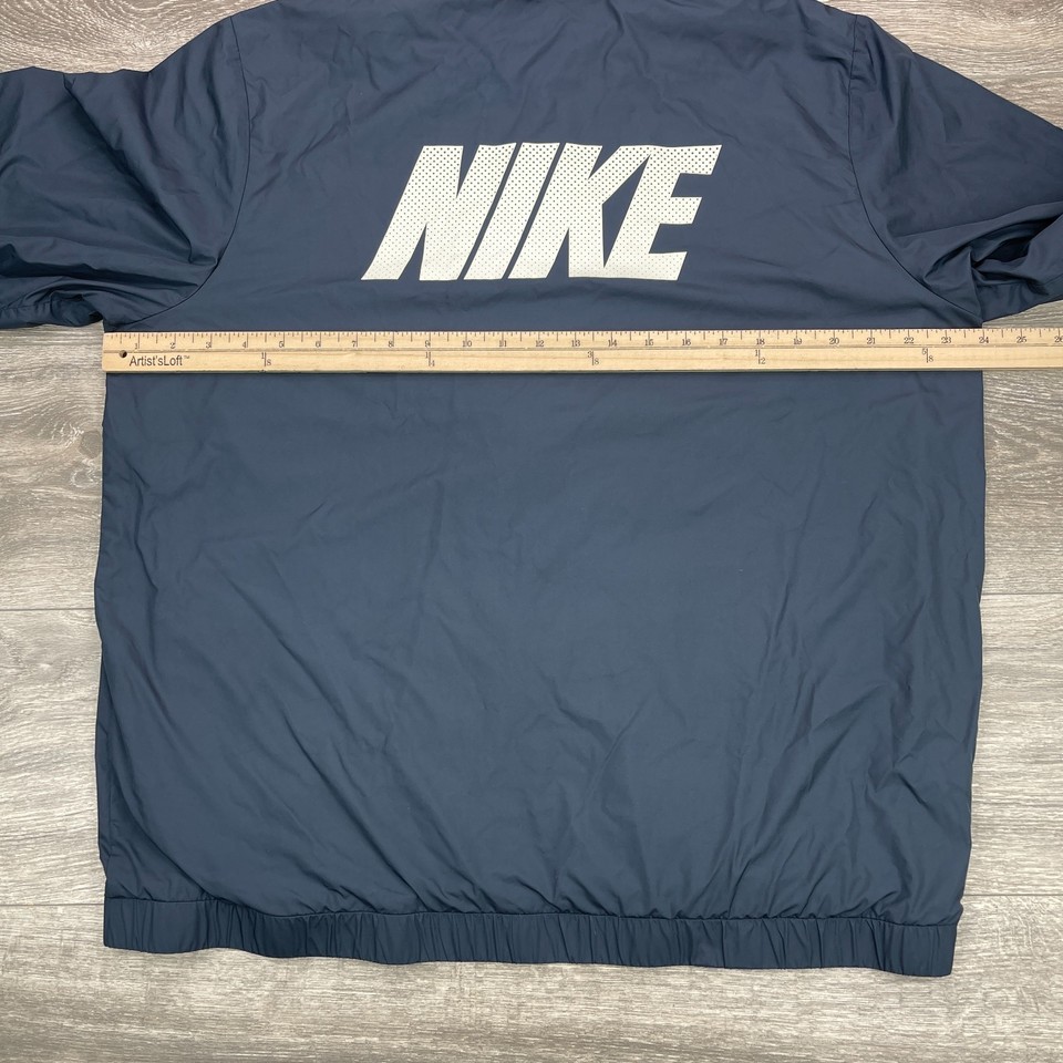 Nike Windbreaker Jacket Mens XL Navy Blue Big Spell Out Full Zip Track ...