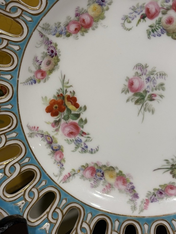 Antique 1860 Copeland Turquoise Reticulated Plate Hand Painted Floral ...