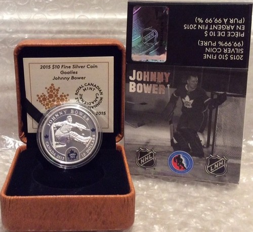 Johnny Bower $10 2015 Silver Proof Coin Canada, NHL Goalies, Toronto ...
