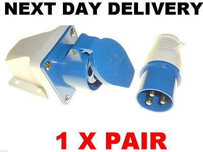 NEW PAIR CARAVAN MOTORHOME 16A SURFACE MOUNT INLET WALL SOCKET & SITE ...
