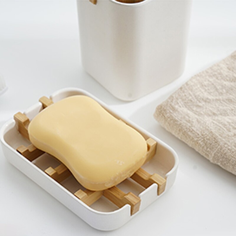 Soap Dish Bamboo Self-draining Soap Plate Tray Holder for Washroom ...