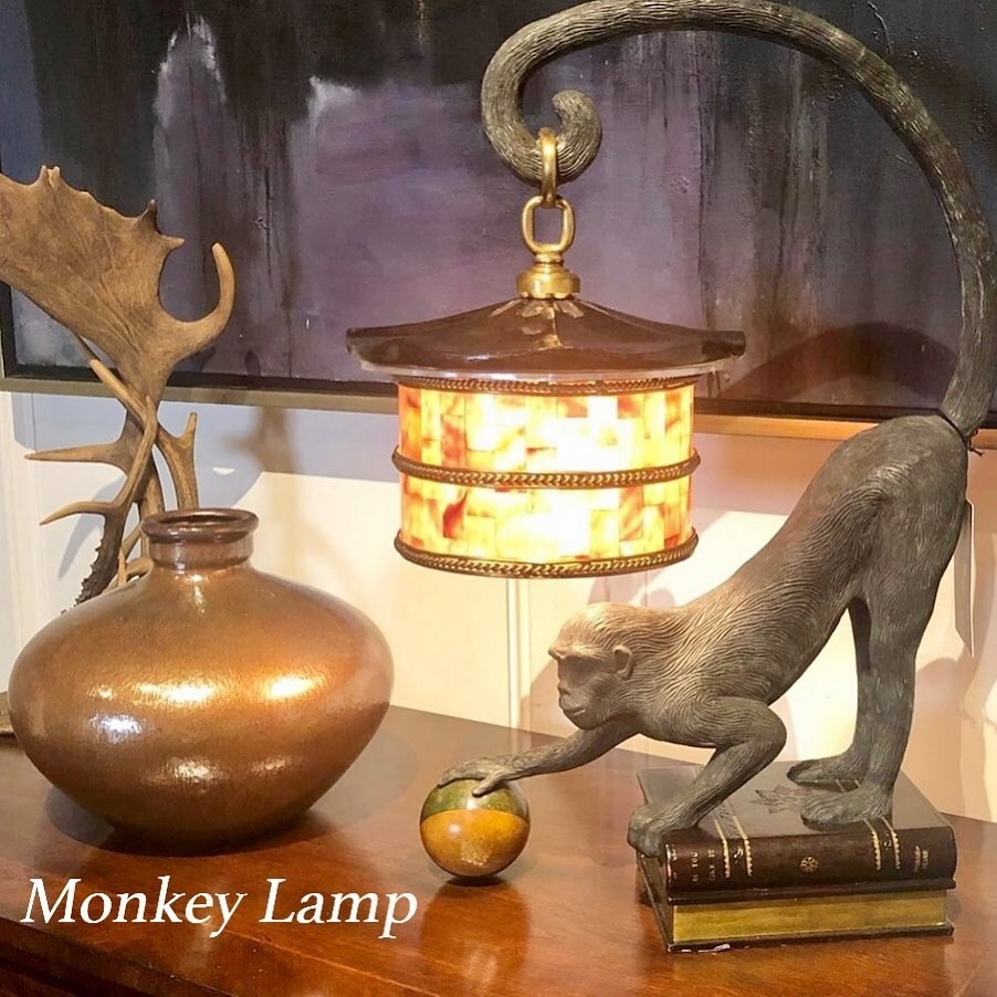 Maitland Smith Monkey Lamp - Young and Black Penshell Shade with Mother ...