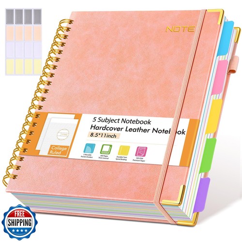Hardcover Large Spiral Notebook 8.5" x 11" with Removable Dividers Tabs ...