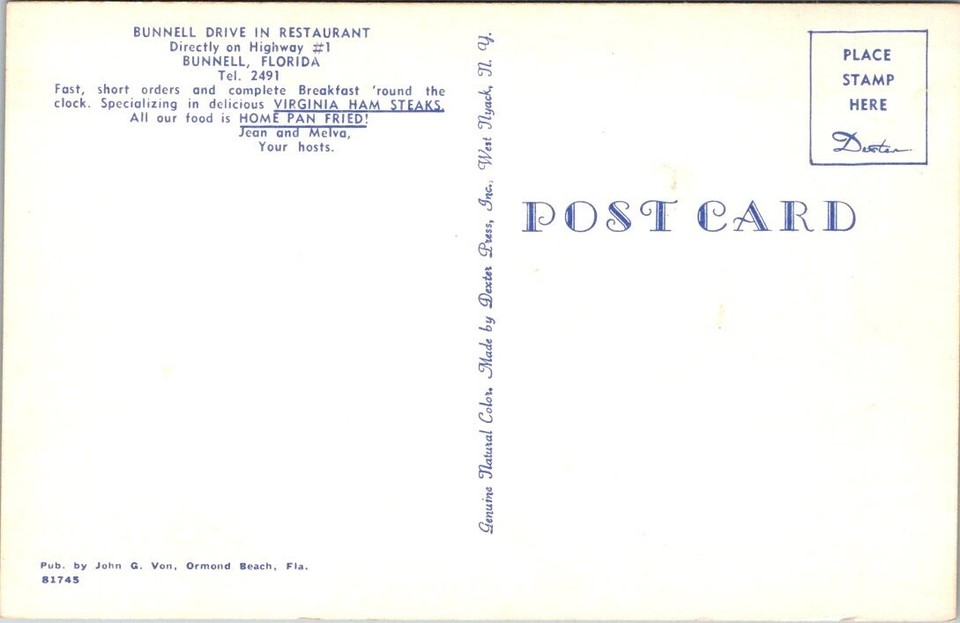 Bunnell Drive In Restaurant Directly on Highway No. 1 Bunnell, FL ...