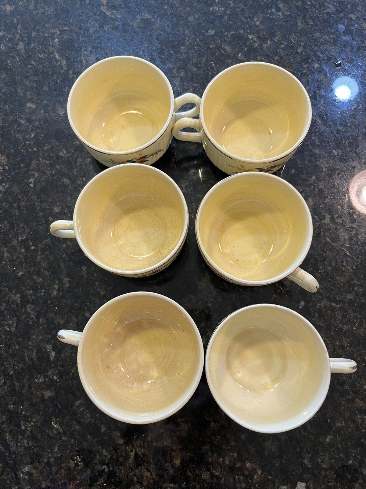 Dinner Plates Cups Saucers Yellow Bird of Paradise Set 18 Antique Ivory ...