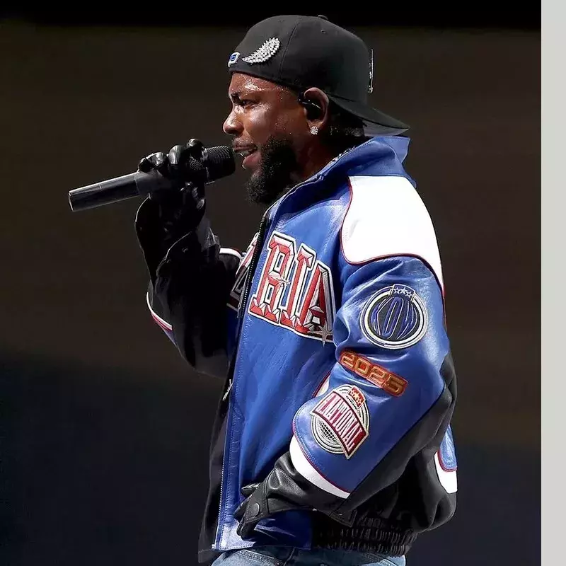 KENDRICK LAMAR BLUE LEATHER JACKET PG COMPTON LANG GLORIA NOT LIKE US ...