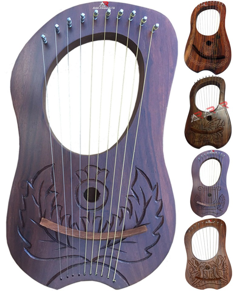 Irish Lyre Harp Traditional Ten Strings Rosewood Various Designs Free ...